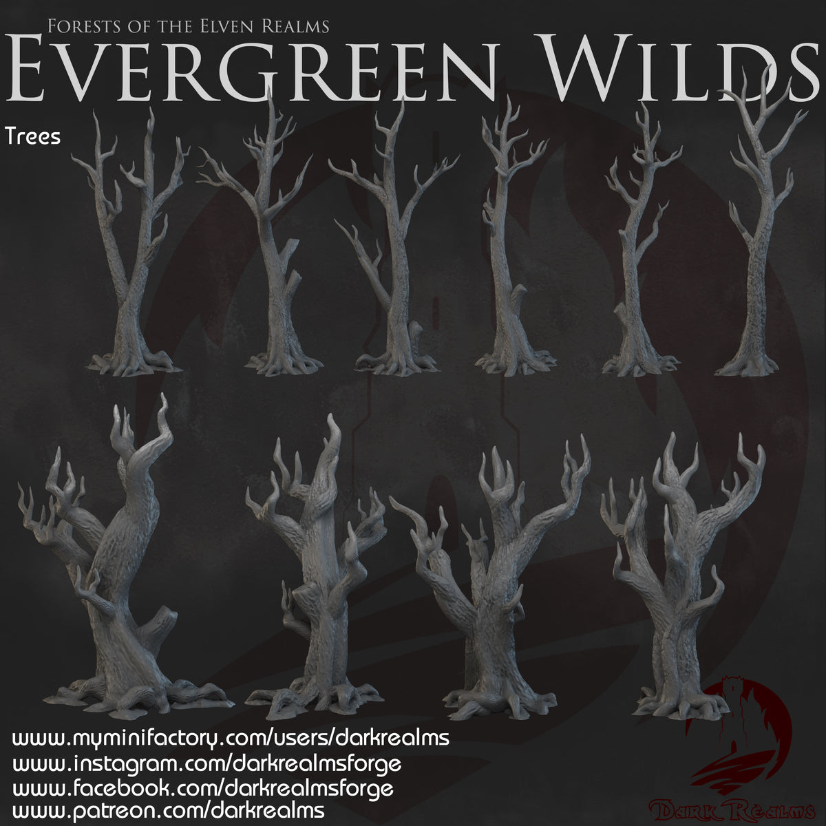 Trees (No Foliage) - Evergreen Wilds - Dark Realms Terrain Wargaming D ...