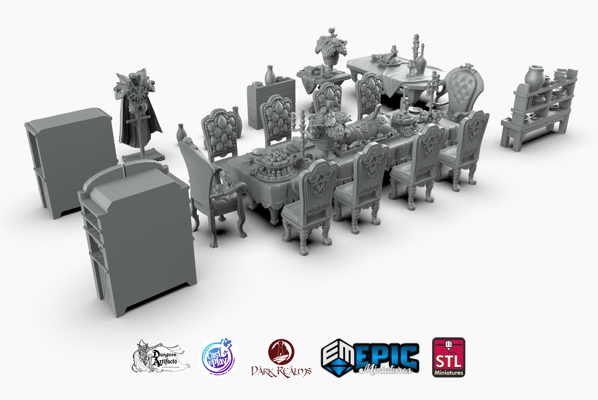 Dracul's Manor Dining Room Furnishing Set - Wargaming D&D DnD Vampire ...