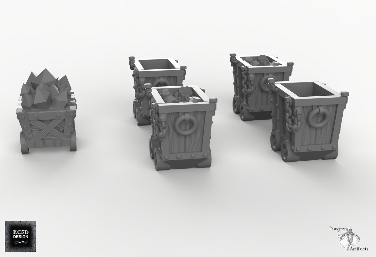 Mine Carts - 15mm 28mm 32mm Skyless Realms EC3D Wargaming Terrain D&D ...